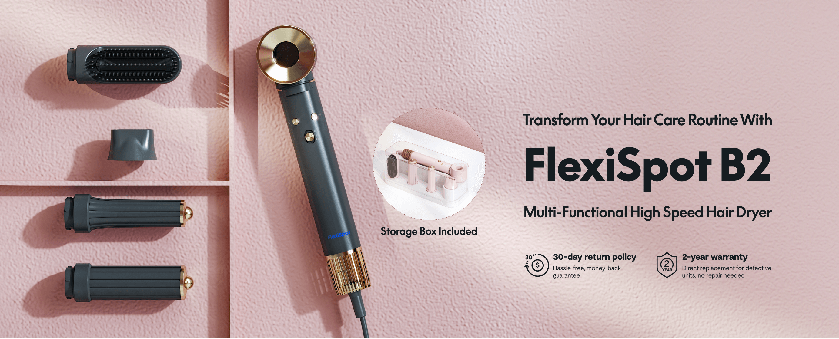 B2 Hair Dryer | Multi-Functional Styling Tool, Fast Drying | Flexispot