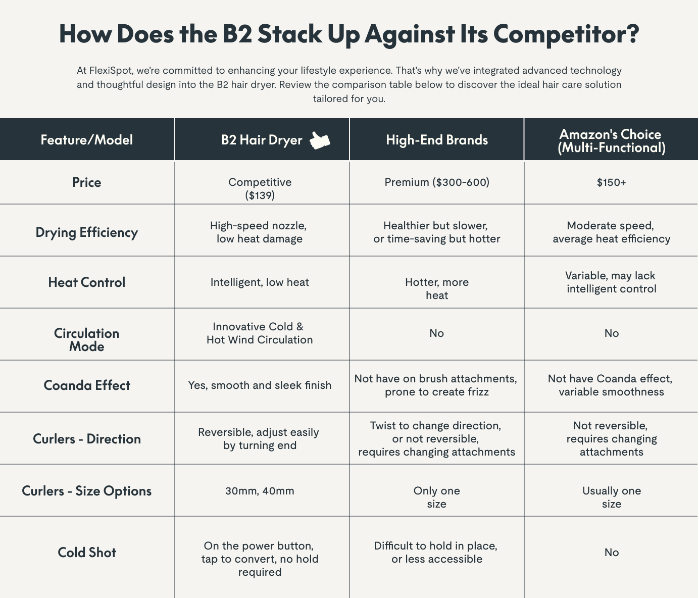 B2 Hair Dryer | Multi-Functional Styling Tool, Fast Drying | Flexispot