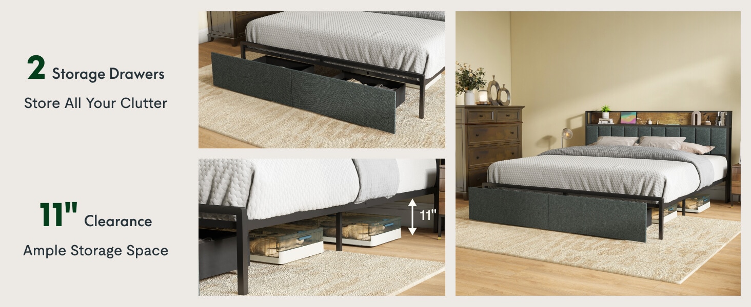 BF5 Metal Bed Frame | Storage Headboard with Charging Station | Flexispot
